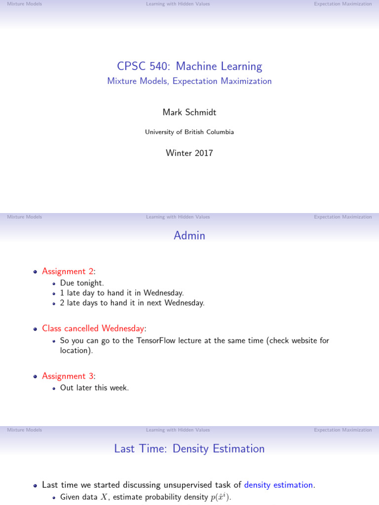 CPSC 540: Machine Learning: Mixture Models, Expectation Maximization ...