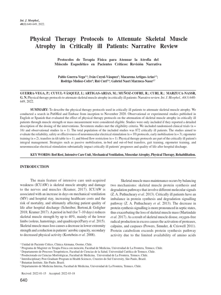 Physical Therapy Protocols To Attenuate Skeletal Muscle Atrophy in Critically Ill Patients ...