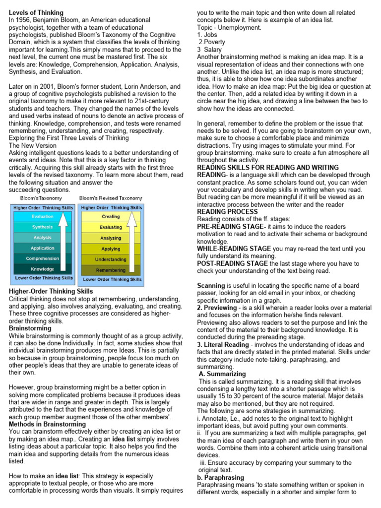 Levels of Thinking1 | PDF | Plot (Narrative) | Brainstorming