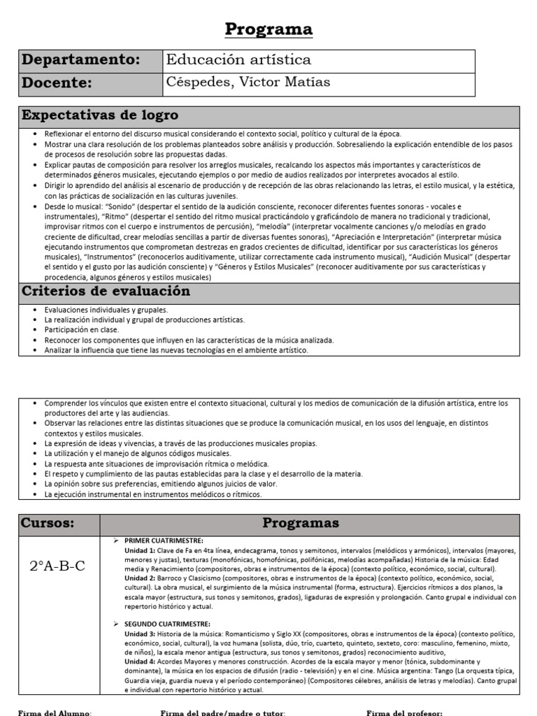 2 - Expectativas de Logro - Criterios de Evaluaci-N y Programa 2024 | PDF | Melodía | Musicología