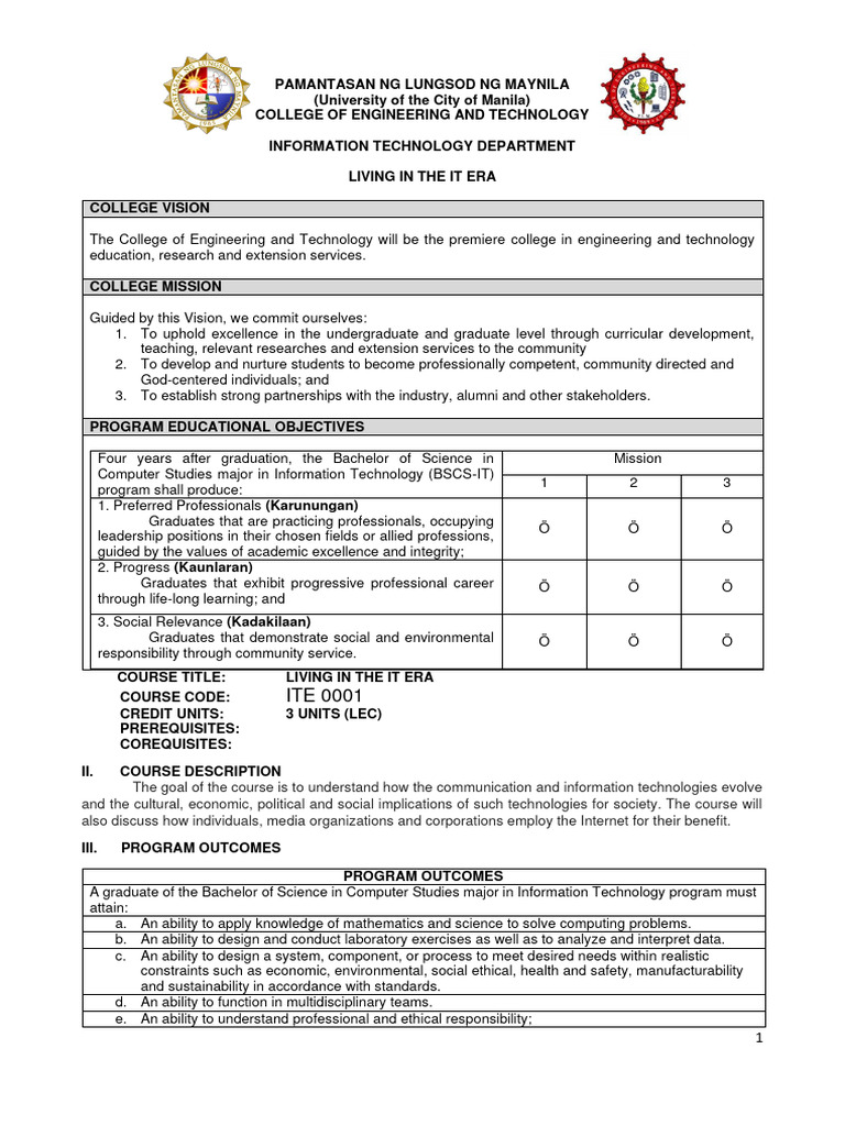 LIVING-IN-THE-IT-ERA Syllabus (15weeks) | PDF | Internet | World Wide Web