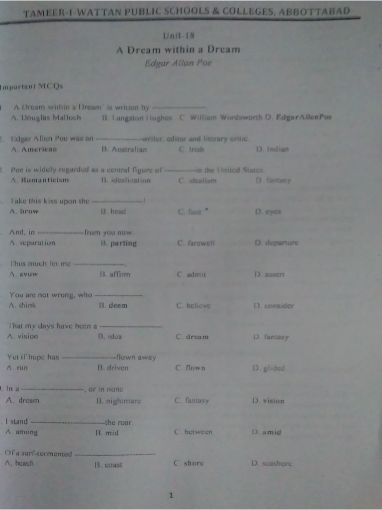 a dream within a dream (comprehension) | PDF