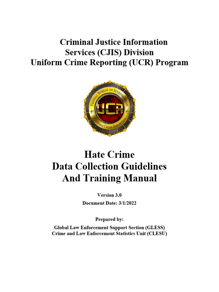 Hate Crime Data Collection Guidelines and Training Manual | PDF | Hate ...