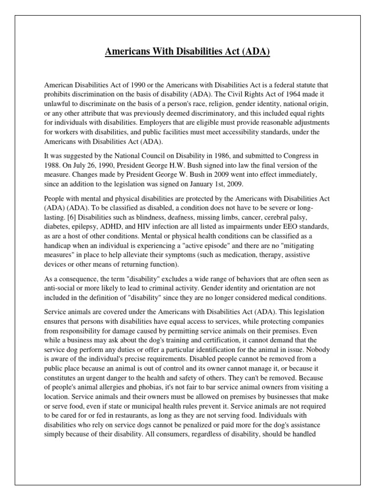 Overview of the Americans with Disabilities Act | PDF | Americans With Disabilities Act Of 1990 ...