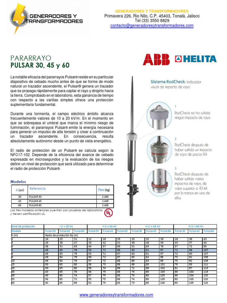 Ficha Tecnica Pararrayo Pulsar Abb - Generadores y Transformadores | PDF | Electromagnetismo ...