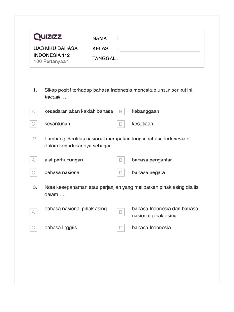 Uas Mku Bahasa Indonesia 112 | PDF