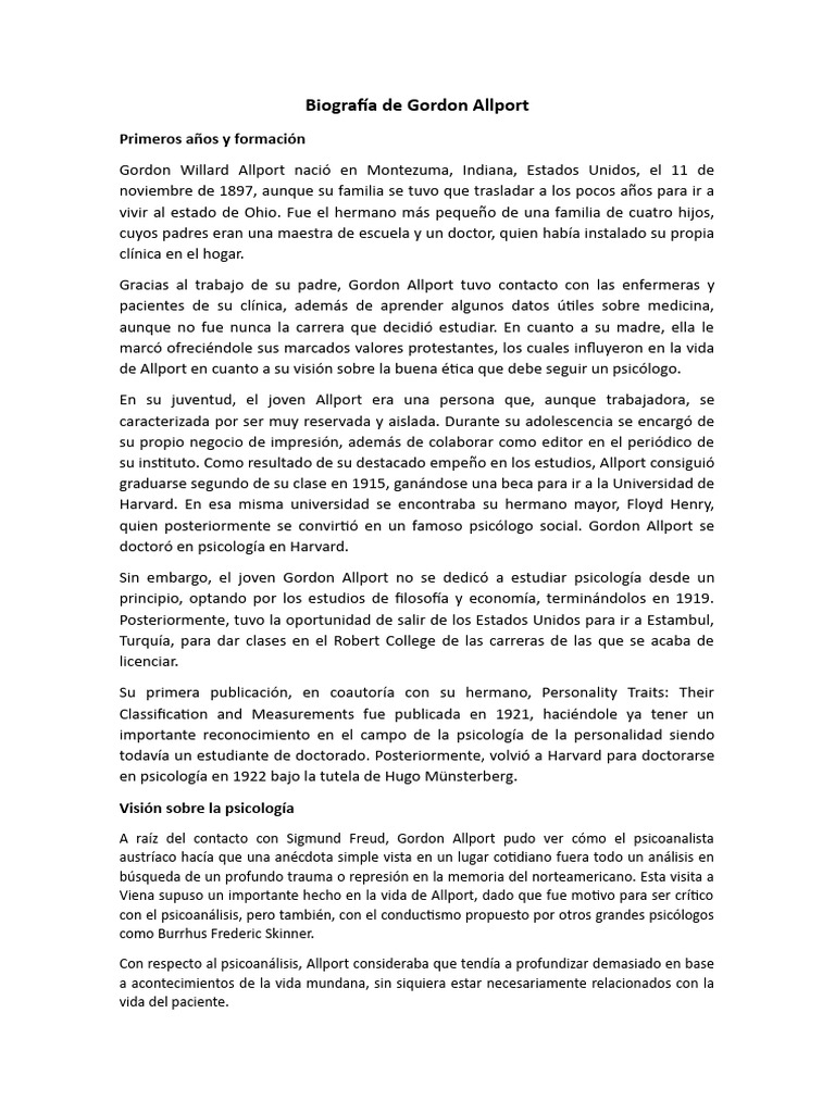 Biografía de Gordon Allport | PDF
