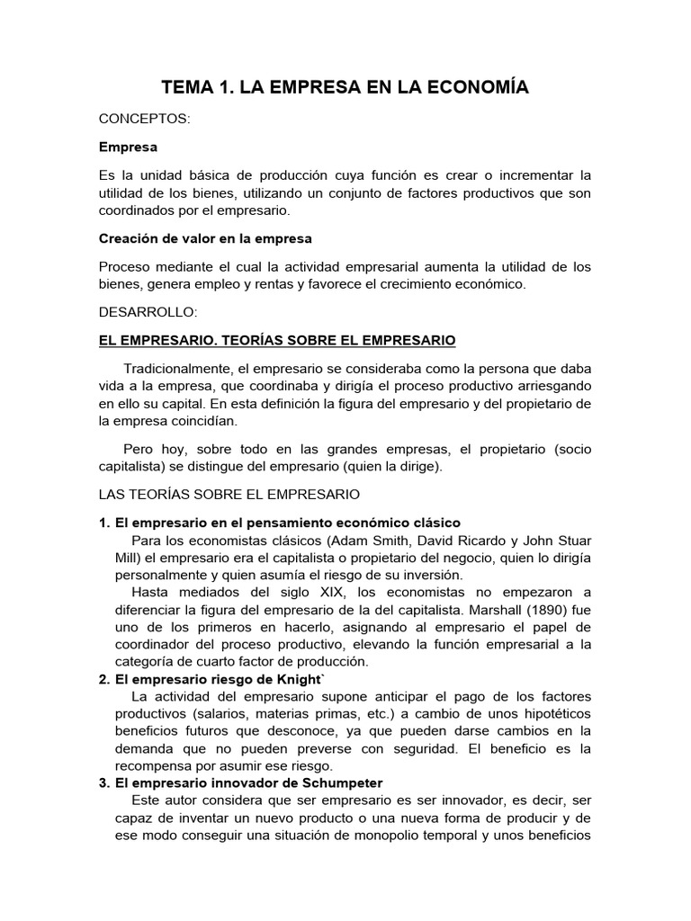 Tema 1. La Empresa en La Economía | PDF | Mercado (economía) | Business
