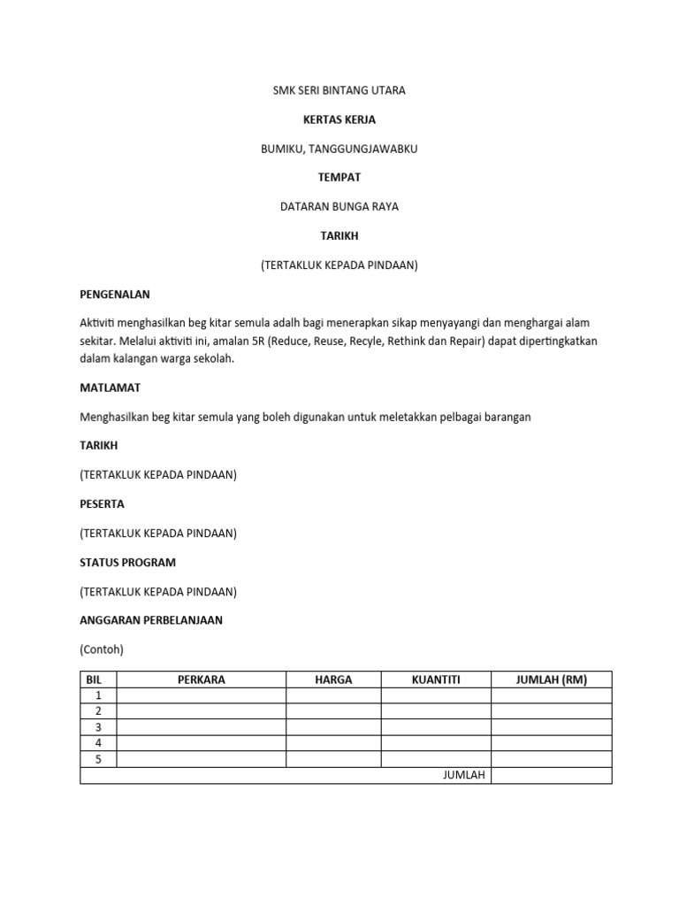 Contoh Format Kertas Kerja | PDF