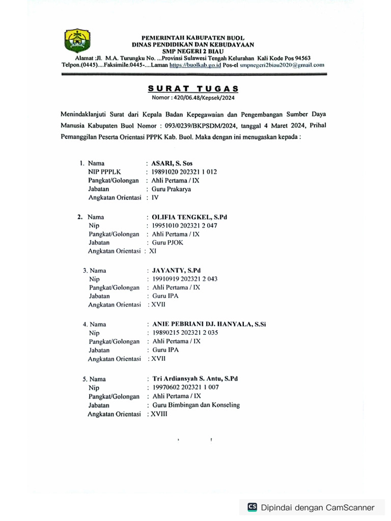 CONTOH Surat Tugas Orientasi PPPK | PDF
