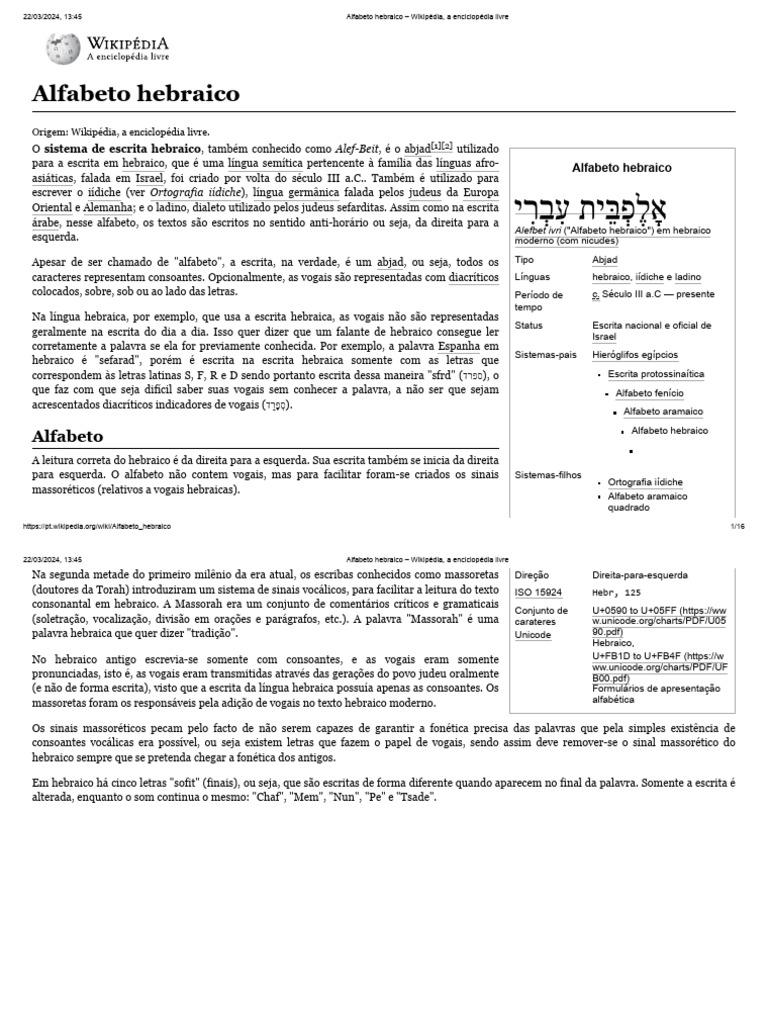 Alfabeto Hebraico: Estrutura e Uso | PDF | Linguística | Línguas ...