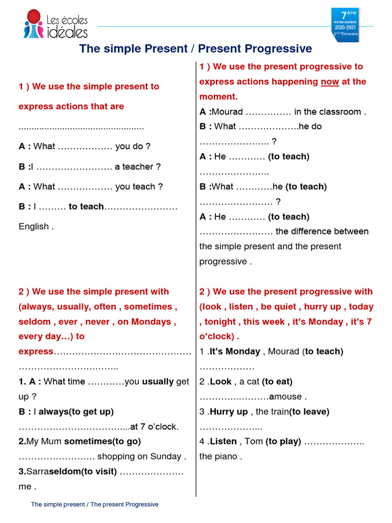 The Simple Present Vs Present Progressive Lesson | PDF | Linguistics ...