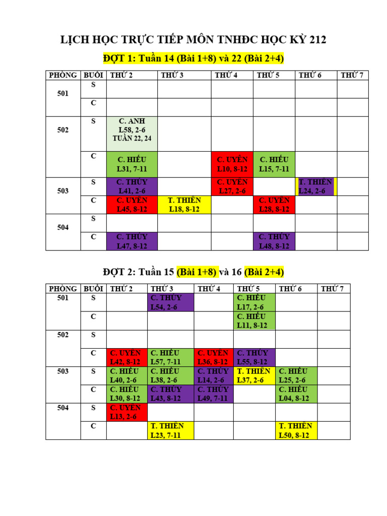 LỊCH TNHĐC HK212 - OFFLINE TUẦN 15-24 | PDF