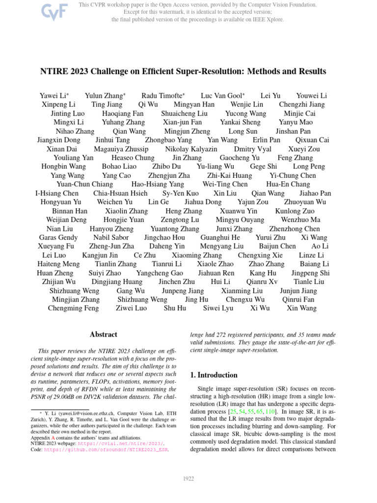 Li NTIRE 2023 Challenge On Efficient Super-Resolution Methods and Results CVPRW 2023 Paper | PDF ...