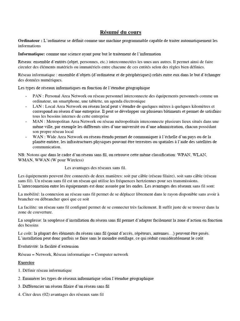 Résumé Du Cours | PDF | Adresse IP | I Pv6