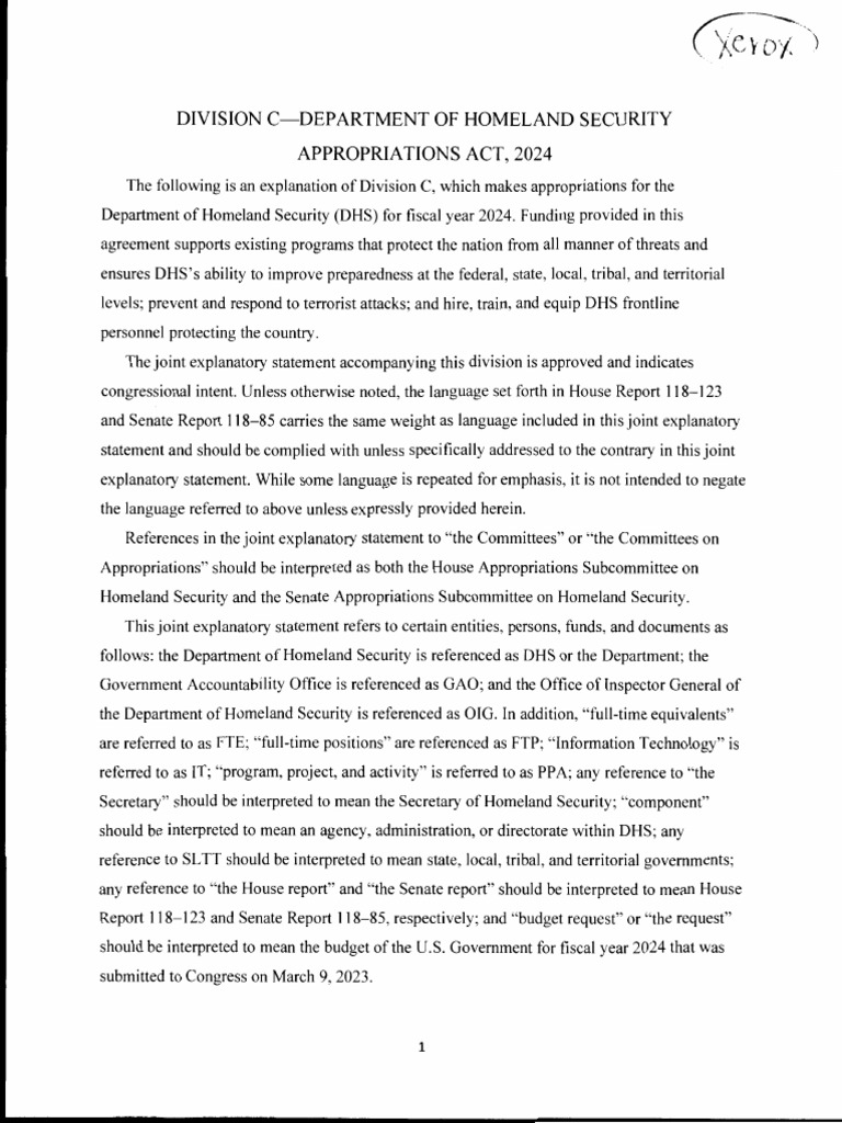 DHS Appropriations Act 2024 Overview | PDF | U.S. Customs And Border ...