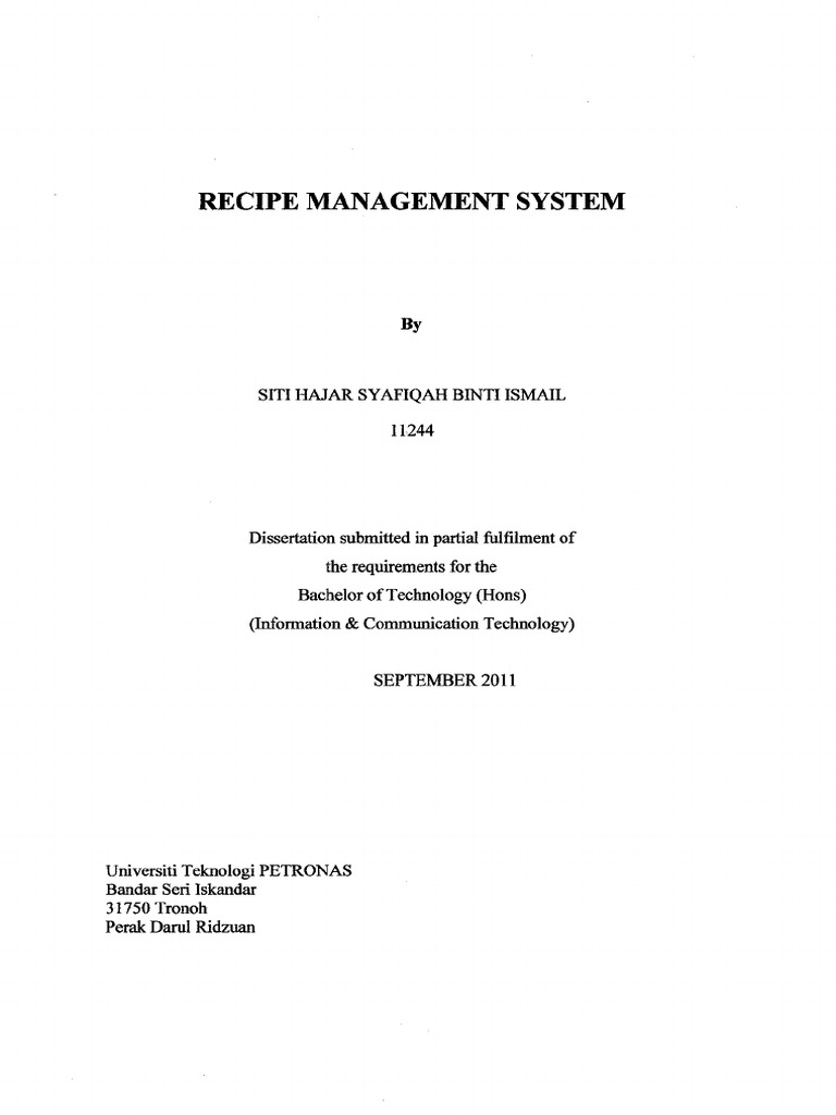 2011 - Recipe Management System | PDF | Computing