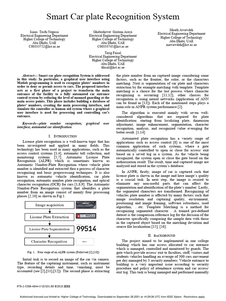 (C) 2018 Smart Car Plate Recognition System | PDF | Optical Character Recognition | Image ...