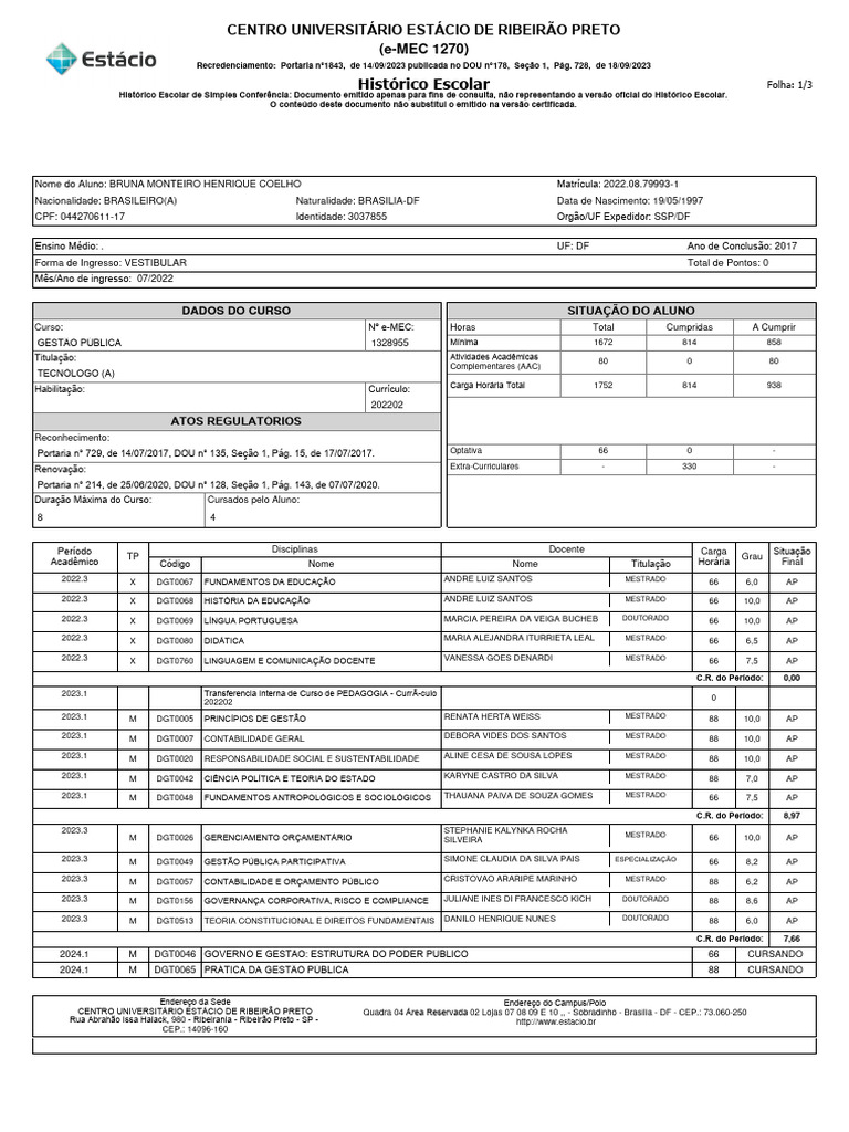 Historico Escolar Digital Simples Conferencia | PDF