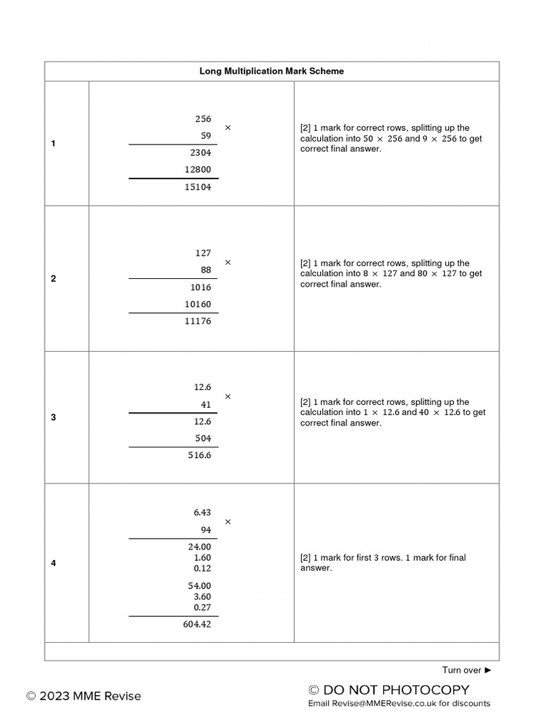 Long Multiplication Answers MME | PDF | Arithmetic | Mathematics