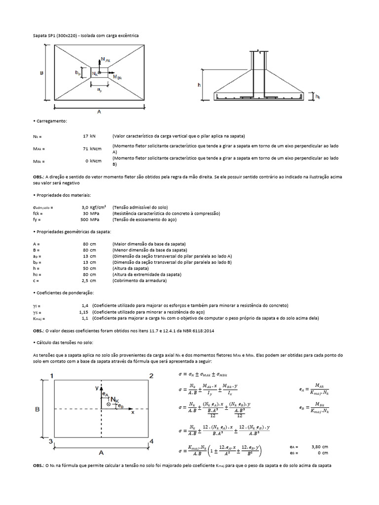 Sapata Isolada Rígida (Carga Excêntrica) | PDF | Estresse (Mecânica) | Flexão (Física)