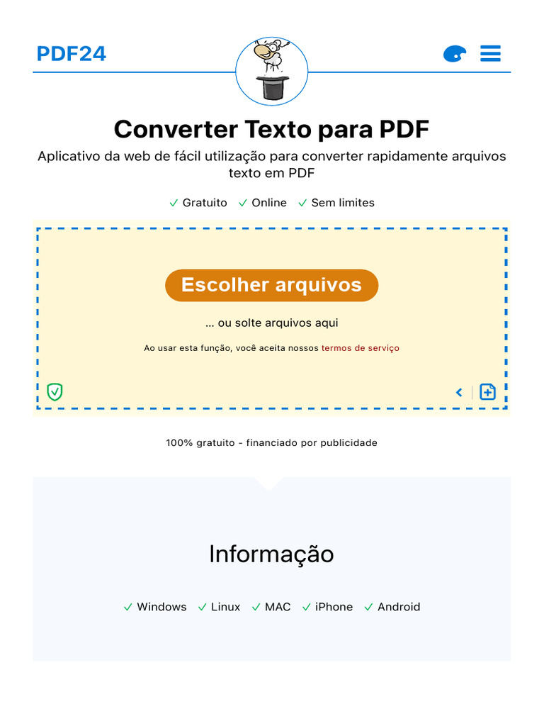 Converter Texto para PDF - Rápido, Online, Grátis - PDF24 Tools | PDF ...