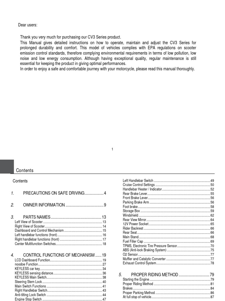 Kymco CV3 - EN | PDF | Fuel Economy In Automobiles | Anti Lock Braking System