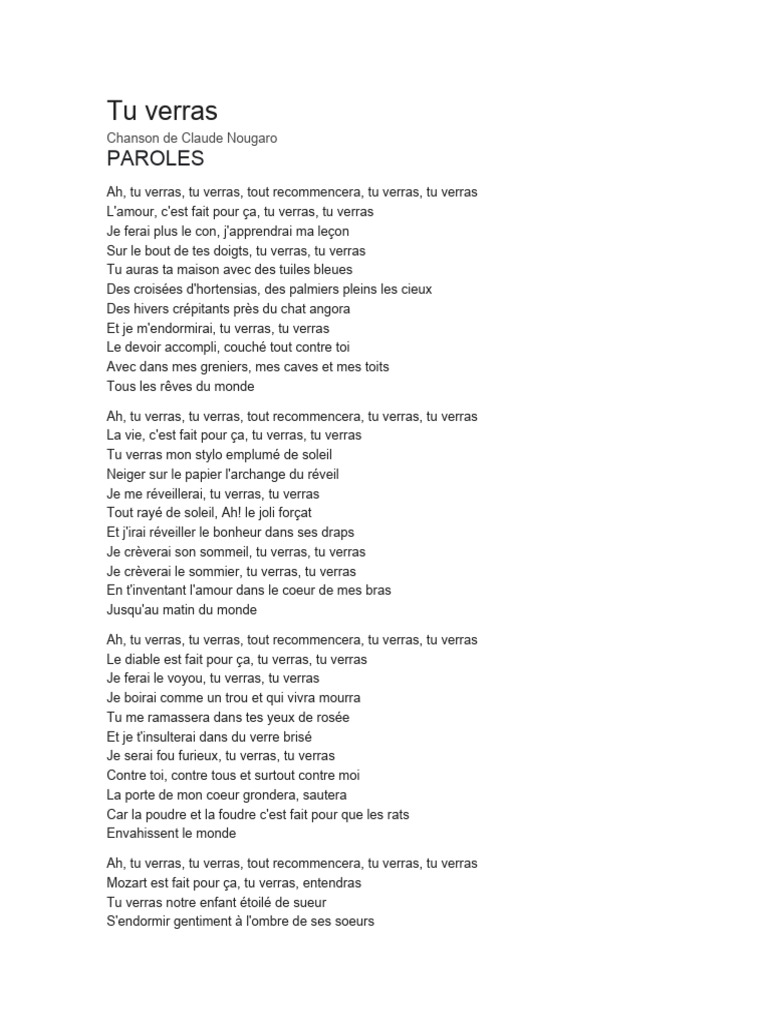 Paroles de "Tu verras" de Nougaro | PDF