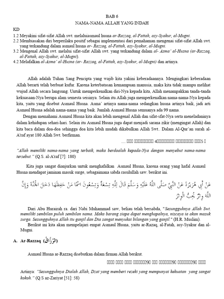 Bab 6 Asmaul Husna | PDF
