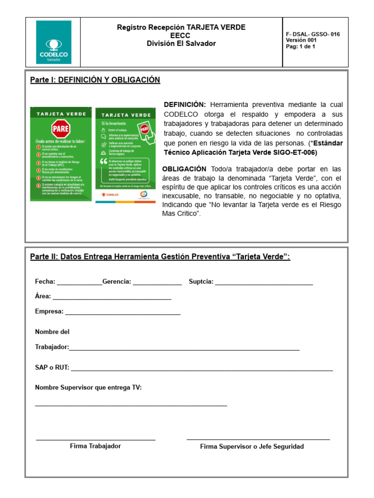 Formulario Entrega Tarjeta Verde | PDF | Informática | Tecnología