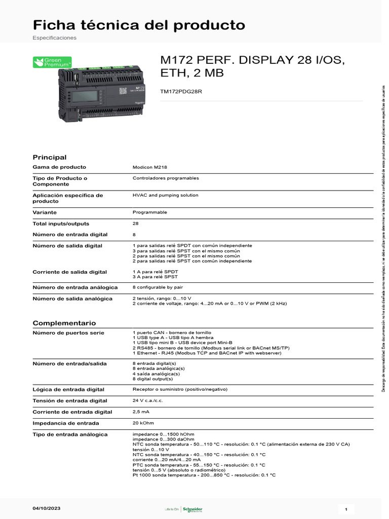 Modicon m171 m172 Tm172pdg28r | PDF | Diodo emisor de luz | Relé
