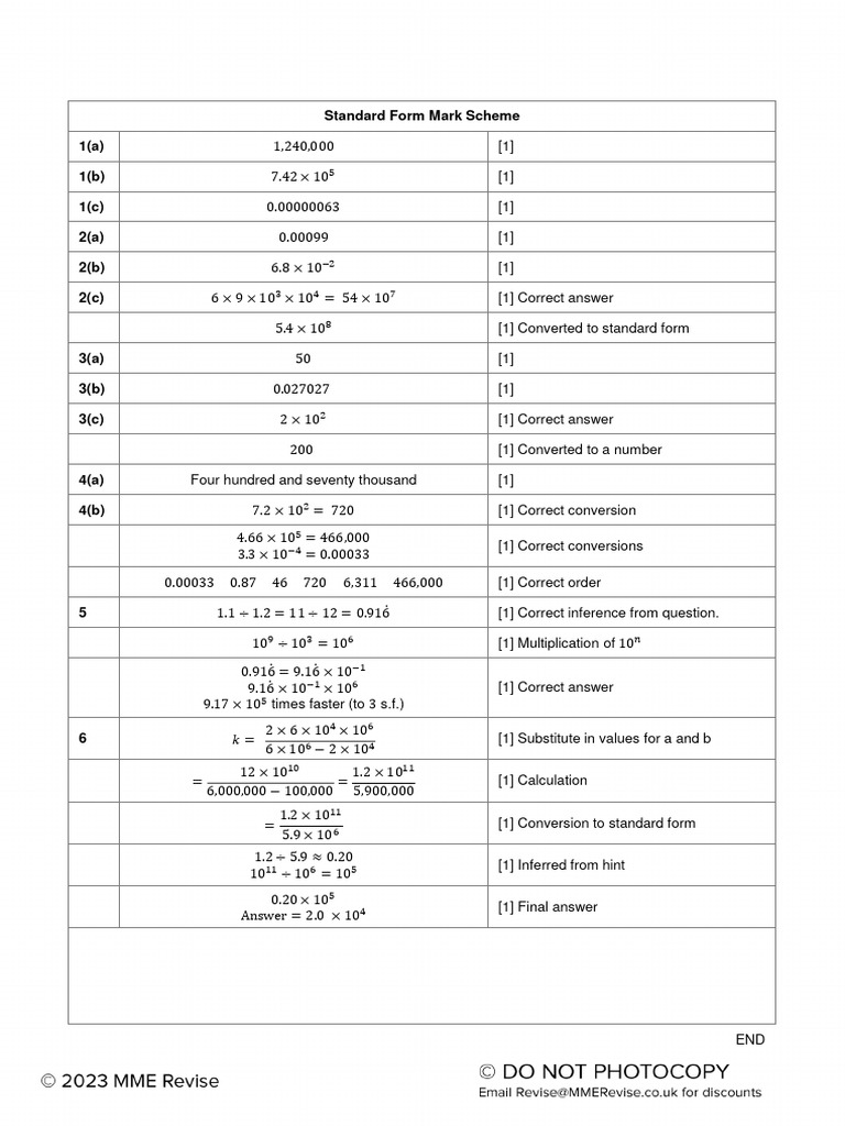 Standard Form Answers MME | PDF | Arithmetic | Mathematics