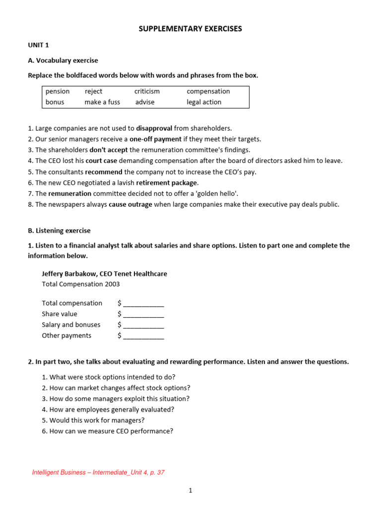 Supplementary Exercises - Unit 1 | PDF