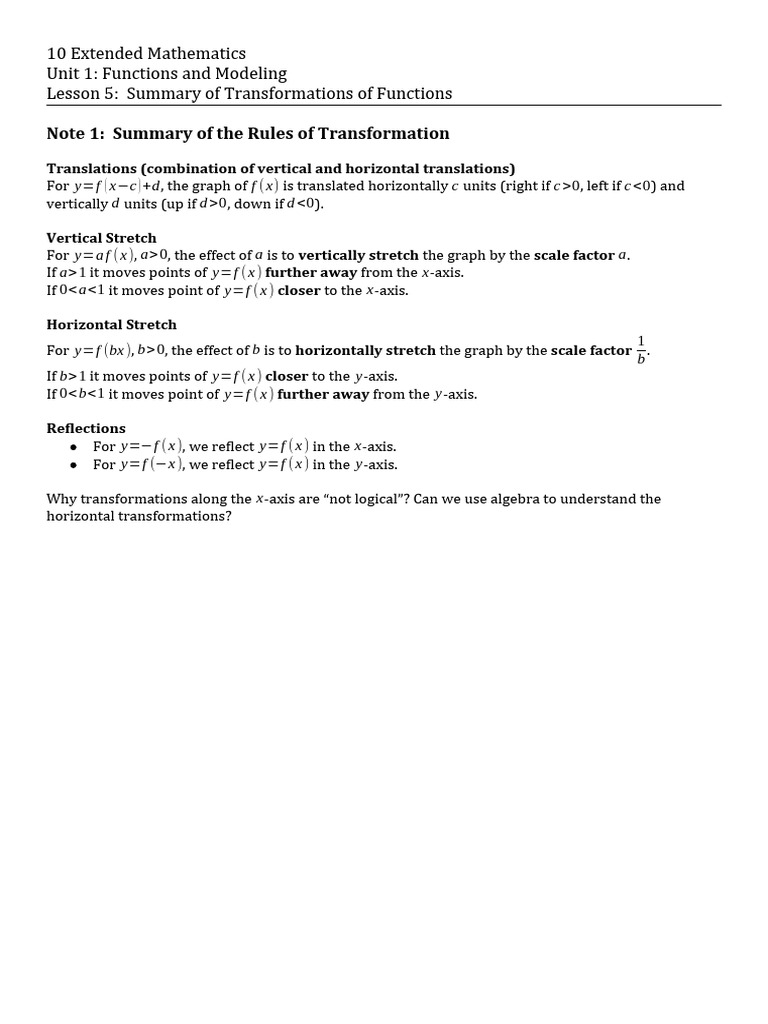 Lesson 05 - Transformations of Functions 2022 | PDF