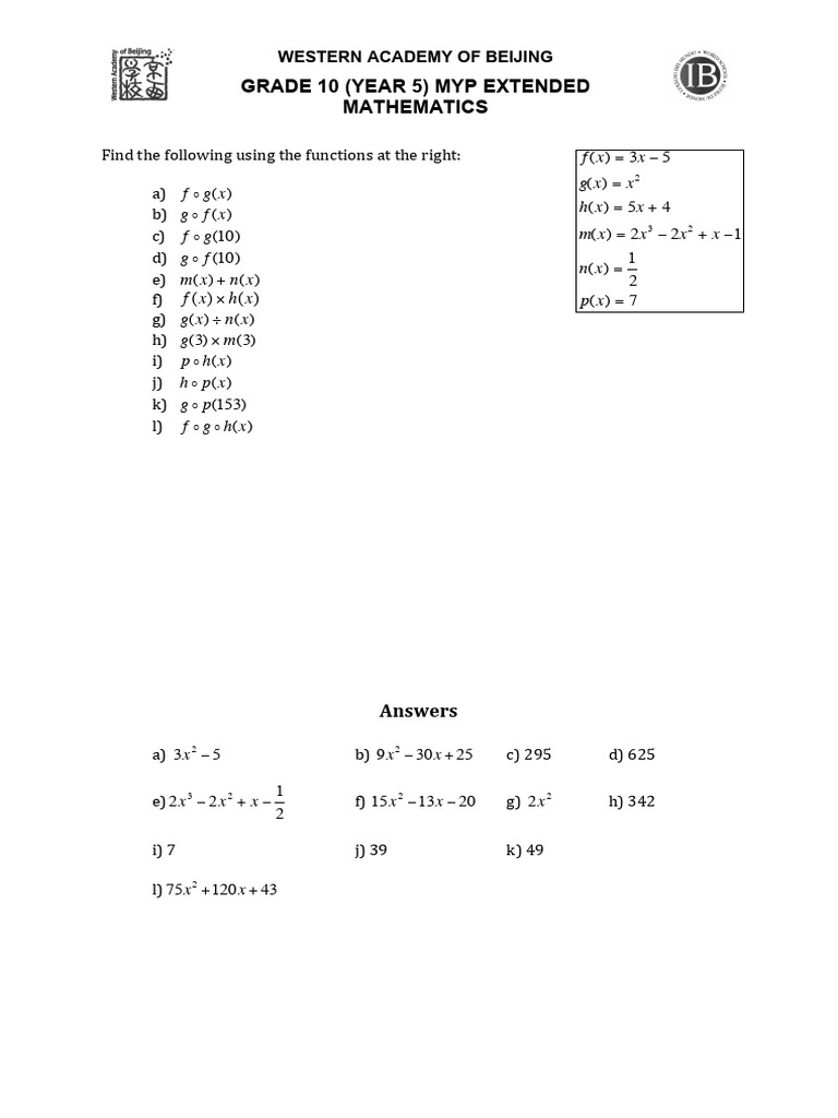 Composite Functions Worksheet | PDF