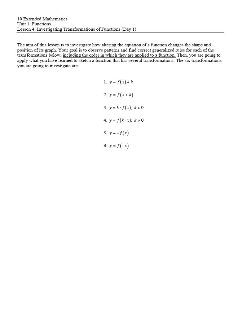 Lesson 04 - Investigating Transformations of Functions 2022 | PDF ...