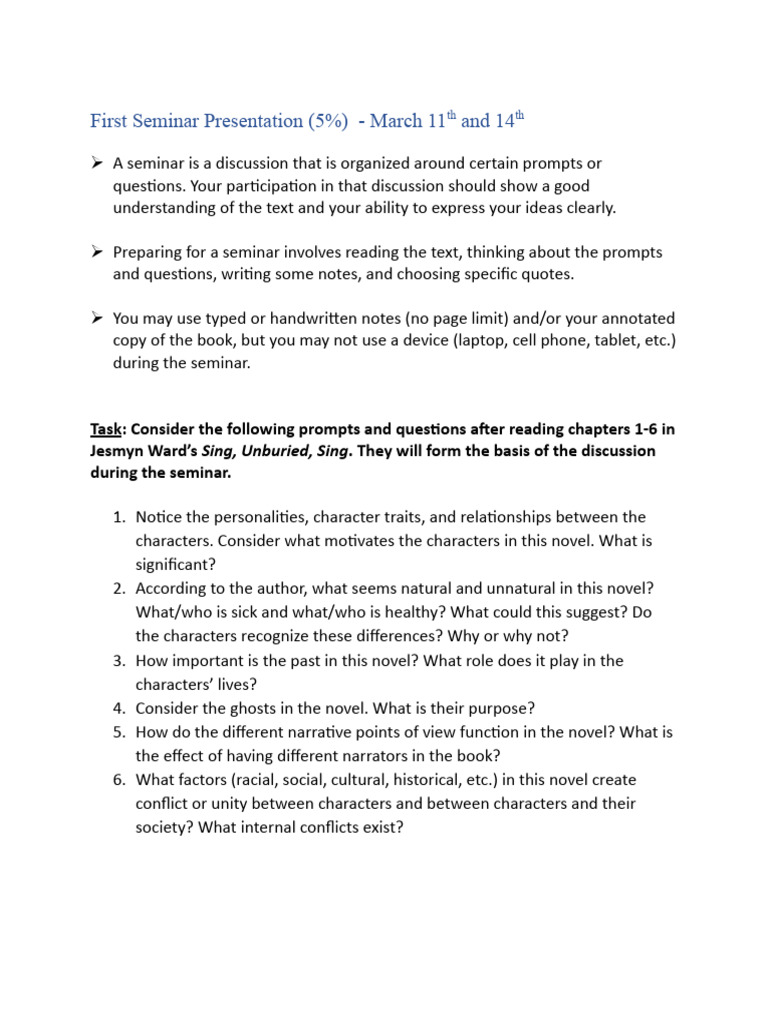 Seminar Prep for "Sing, Unburied, Sing" | PDF | Narration | Cognition