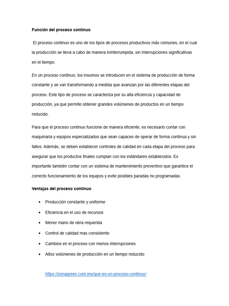 Función y Ventajas Del Proceso Continuo | PDF