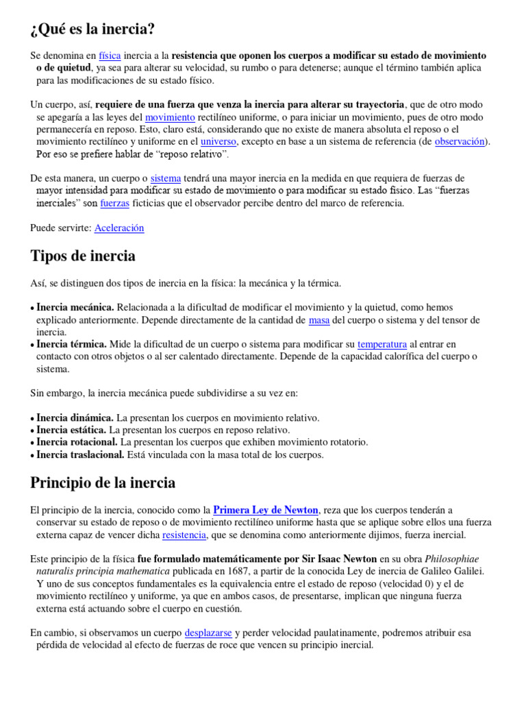 Qué Es La Inercia | PDF | Inercia | Las leyes del movimiento de Newton