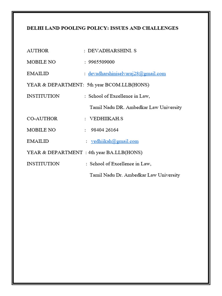 Delhi Land Pooling Act Issues and Challenges | PDF
