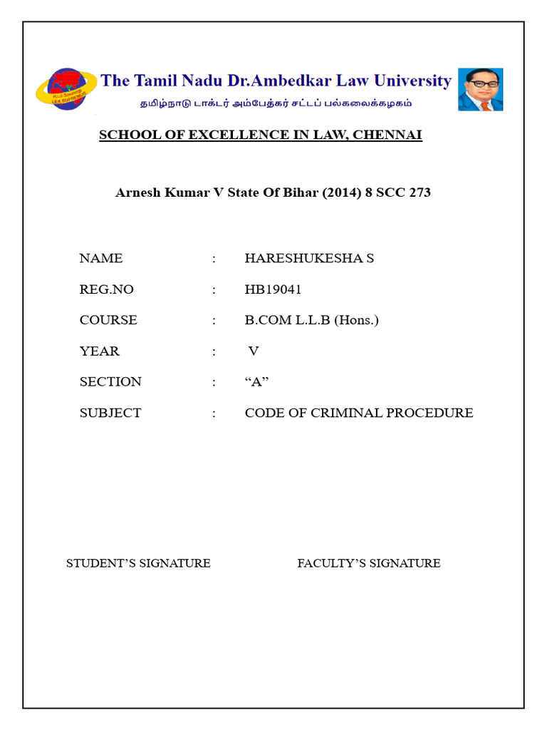 Arnesh Kumar vs. State of Bihar | PDF | Arrest | Bail