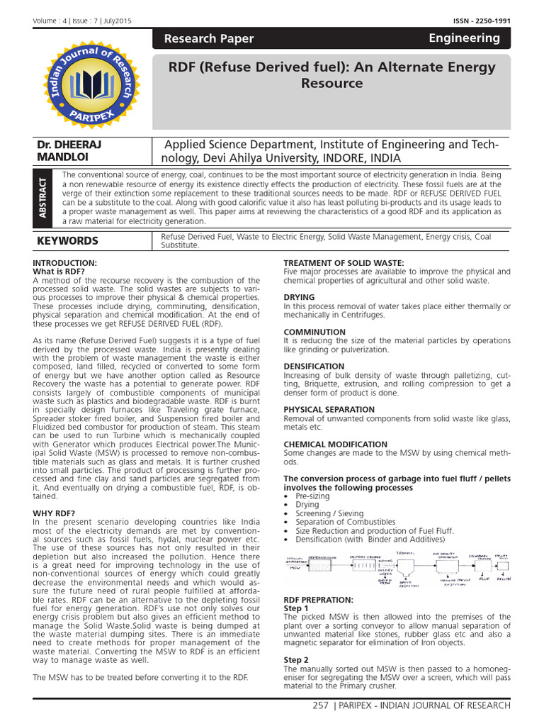 RDF Refuse Derived Fuel An Alternate Energy Resource - July - 2015 ...