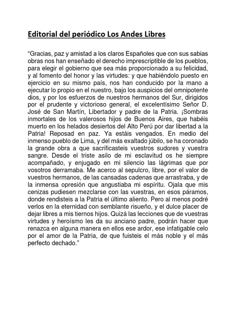 Editorial Del Periódico Los Andes Libres | PDF