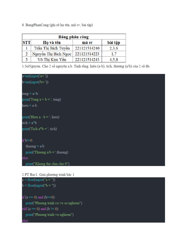 Nhom - Tran Thi Bich Tuyen - Bai1C1 - Code. | PDF