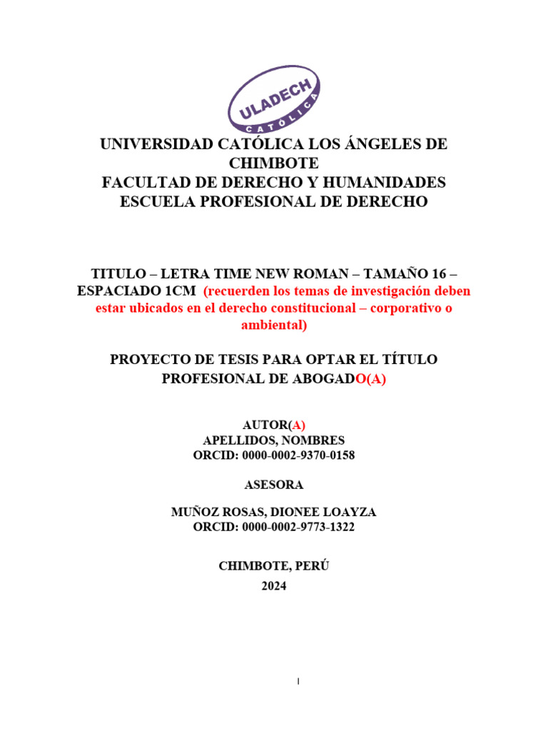 Formato - Esquema para Proyecto - 2024-1 | Descargar gratis PDF ...