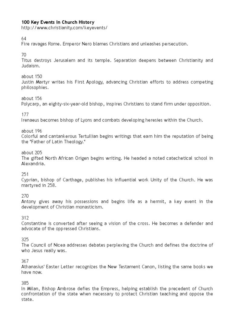 Key Events in Church History | PDF | History Of Christianity | Catholic ...