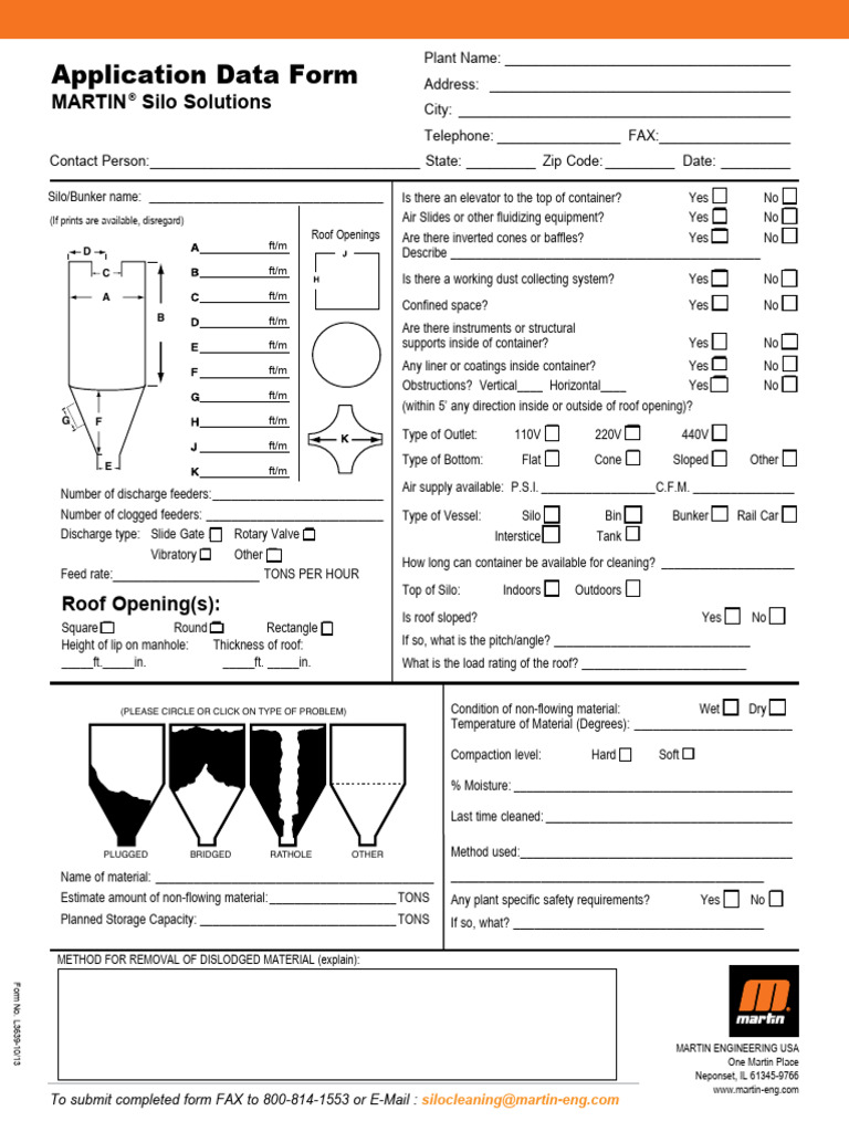 Silo Application Data Form Fillable | PDF | Equipment