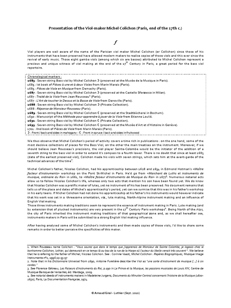 Michel Colichon: 17th Century Viol Maker | PDF | String Instruments ...