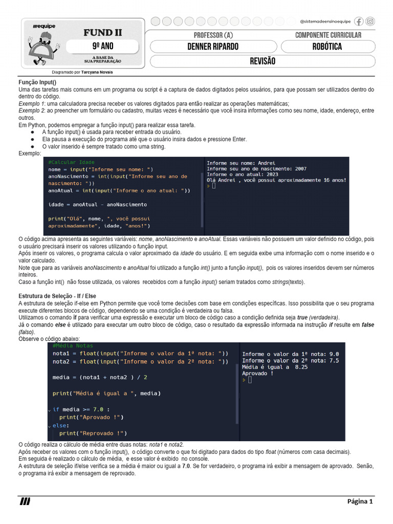 Aula 05 - Robótica | PDF | Python (linguagem de programação) | Ciência ...