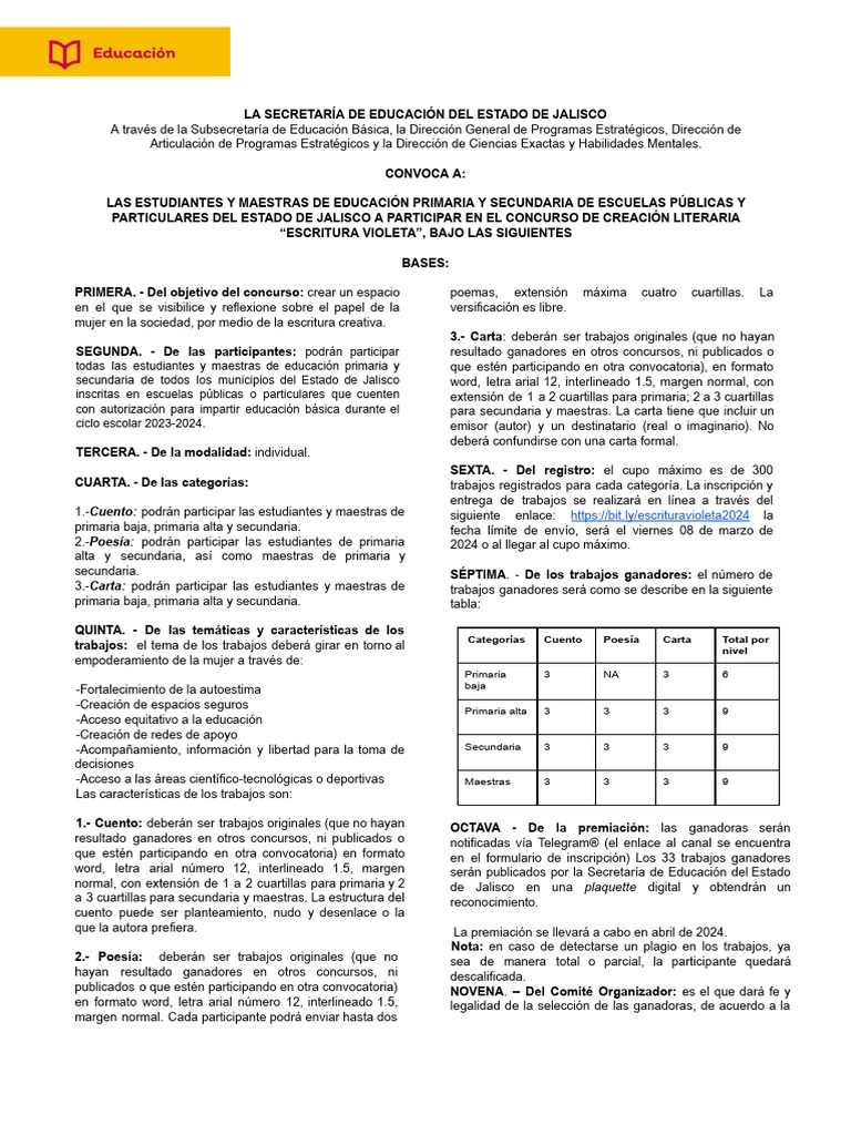 Convocatoria Concurso de Creación Literaria 8M 2024 v2 | PDF | Privacidad